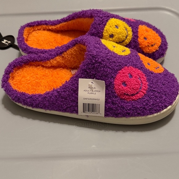 Shoes | Purple Fuzzy Slippers With Smiley Faces | Poshmark